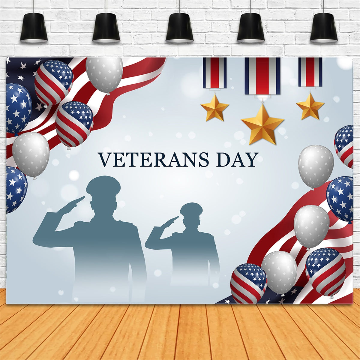 American Flag Backdrops Veterans Day Patriotic Balloons Salute Backdro