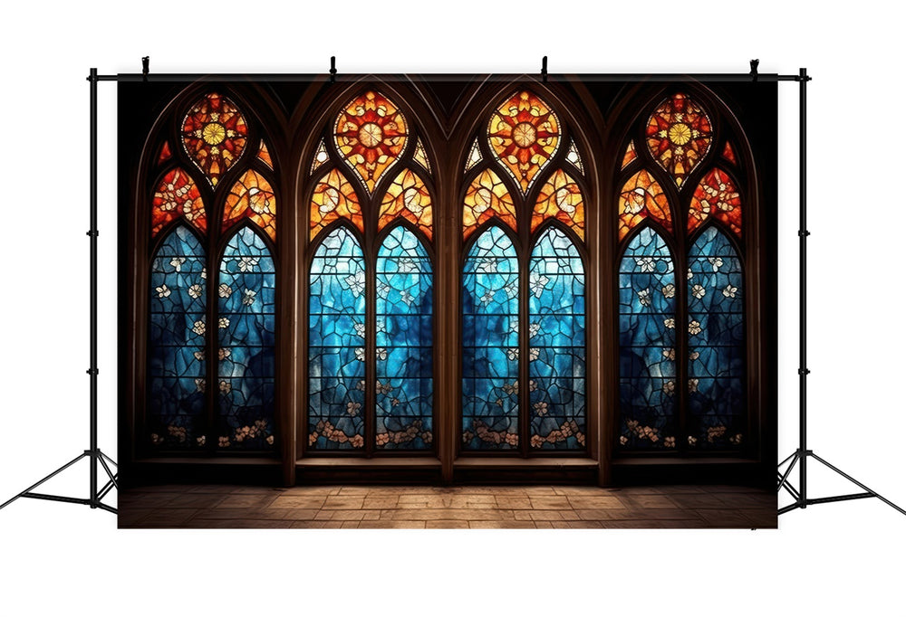 Church Backdrop Arched Stained Glass Window Backdrop BRP12-705