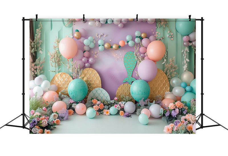 Mermaid Party Backdrops Oceanic Fantasy Balloon Flower Backdrop BRP12-