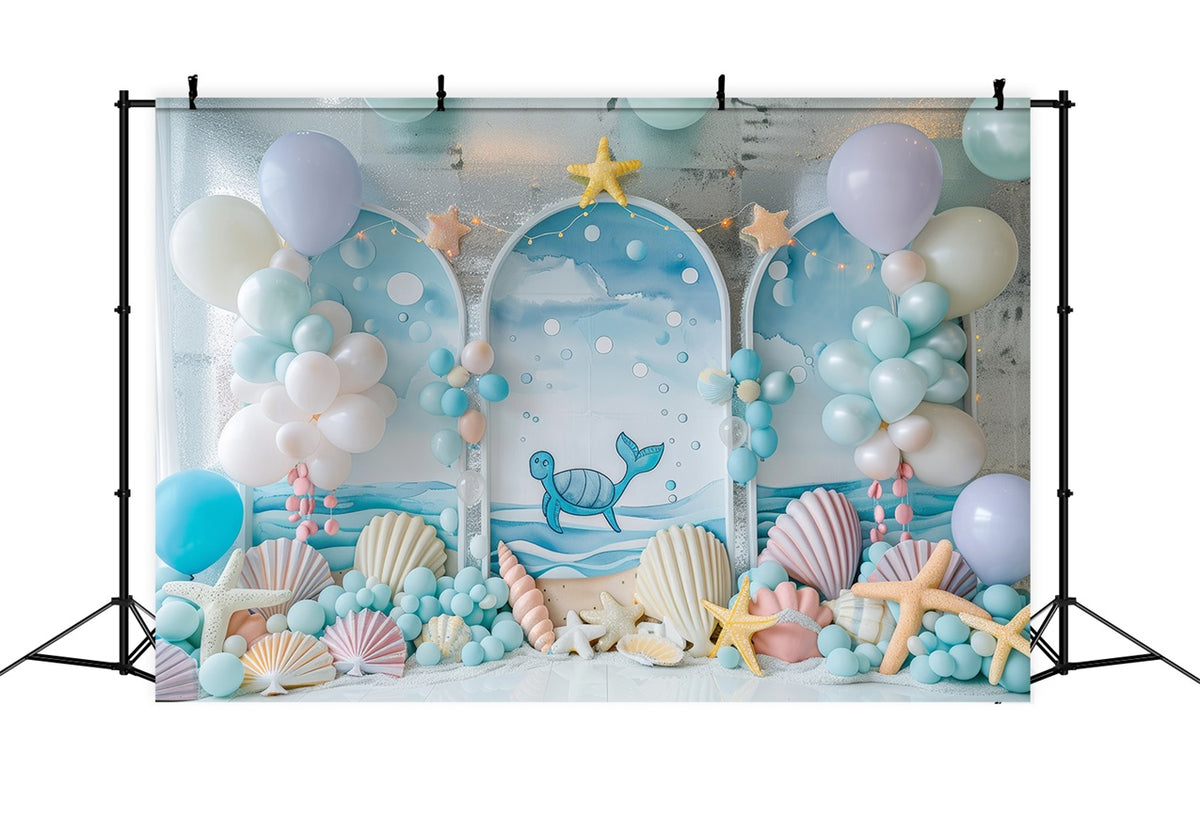 Mermaid Party Backdrop Sea Creature Balloon Arch Decor Backdrop BRP12-