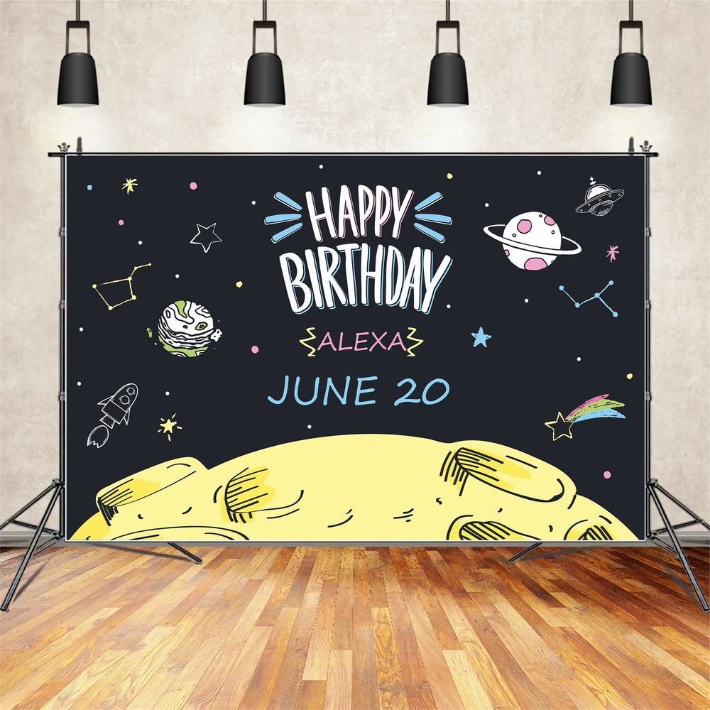 Customize Birthday Backdrop Cartoon Colorful Space-Themed Backdrop BRP