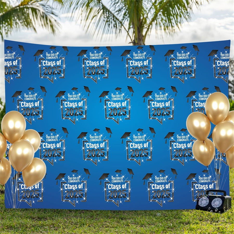 Custom Graduation Backdrop Dazzling Cap Blue Graduation Party Backdrop