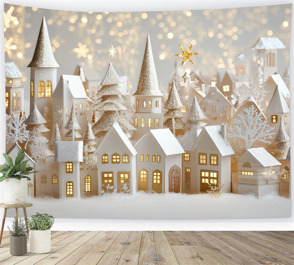 Winter Photo Backdrop Holiday Cottage Lights Backdrop BRP57-368
