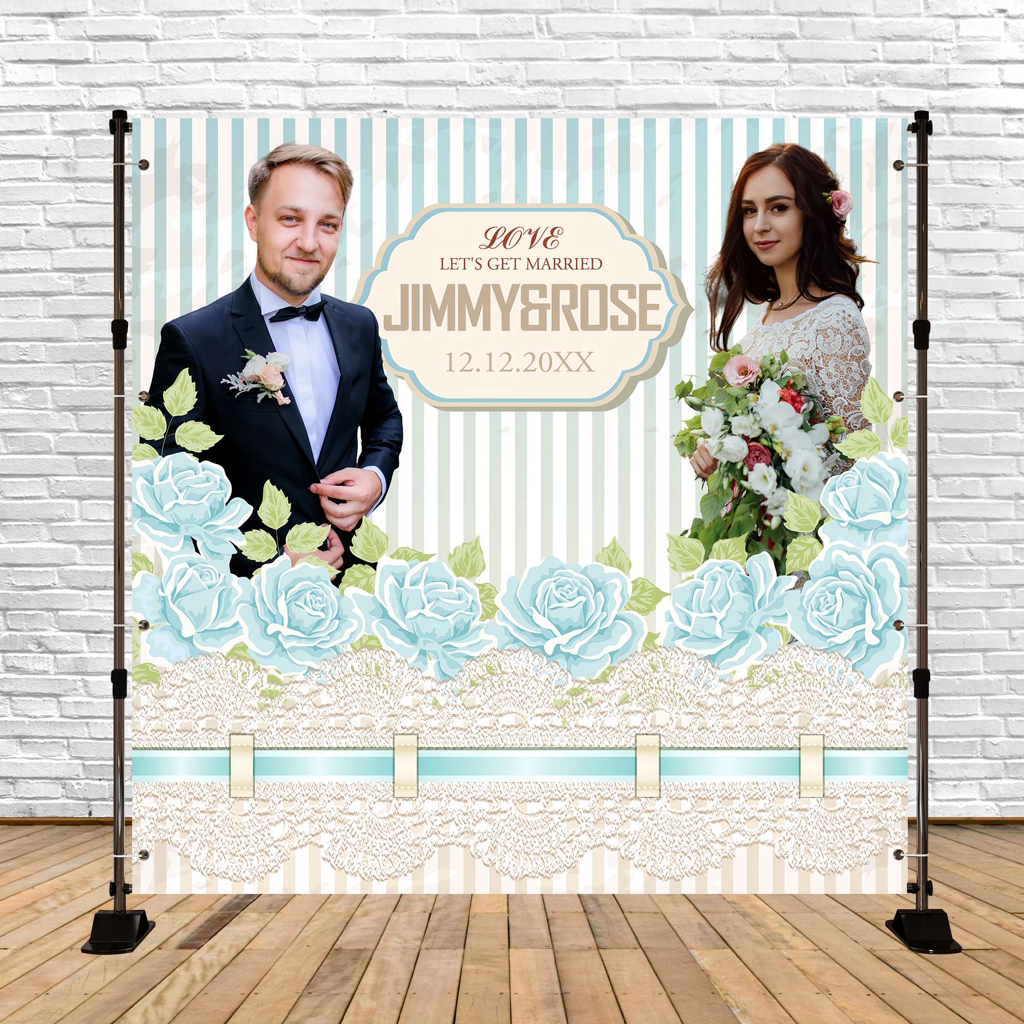 Wedding Photo Backdrops Blue Rose Lace Personalized Backdrop BRP6-107