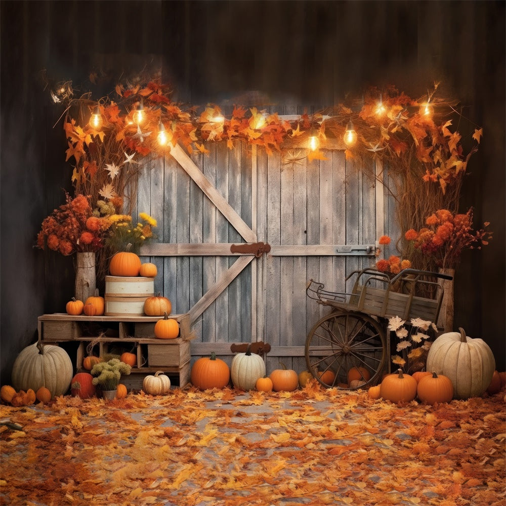 Autumn Wood Barn Door Pumpkins Photography Backdrop BRP7-116 – Dbackdrop