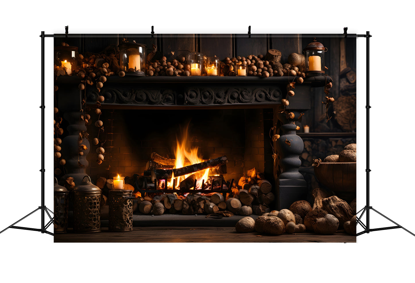 Autumn Black Fireplace and Firewood Photography Backdrop BRP7-131 ...