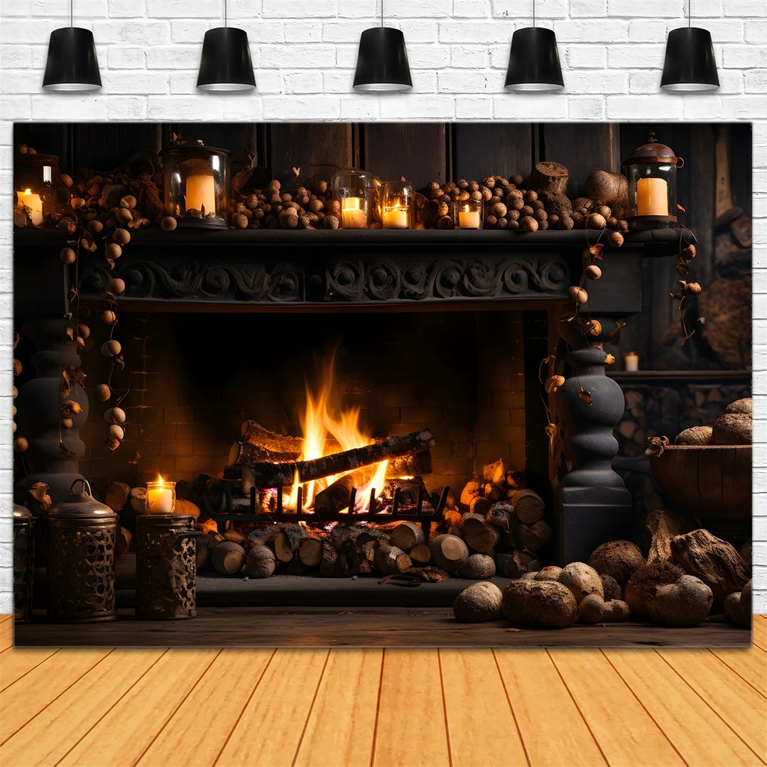 Autumn Black Fireplace and Firewood Photography Backdrop BRP7-131 ...