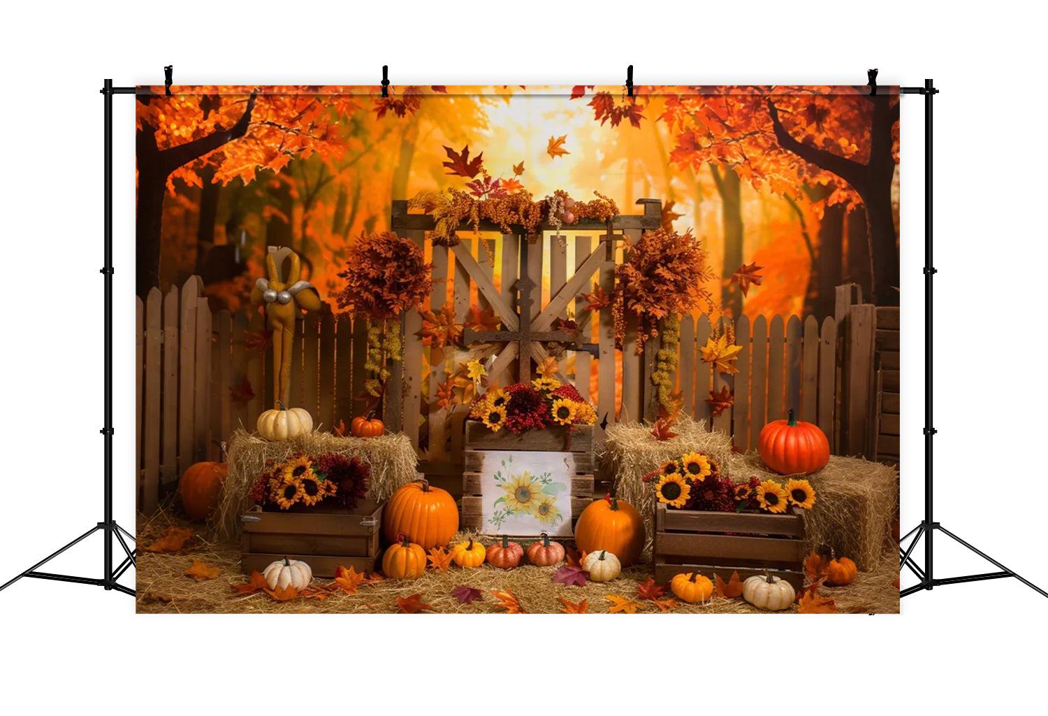 Fall Maple Forest Fence with Pumpkin Backdrop BRP7-135 – Dbackdrop