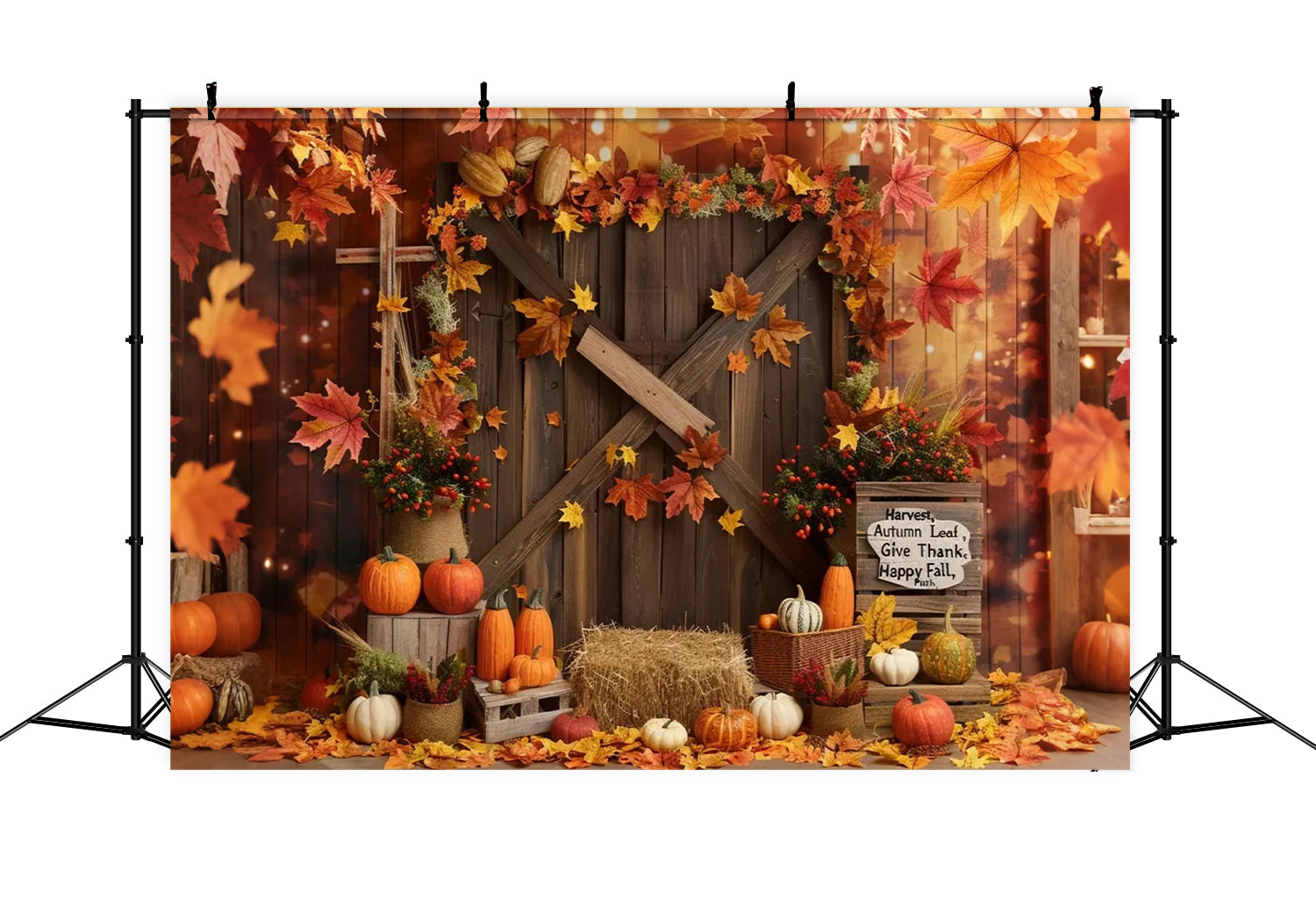 Leaf Barn Door Pumpkin Happy Fall Backdrop BRP7-137 – Dbackdrop
