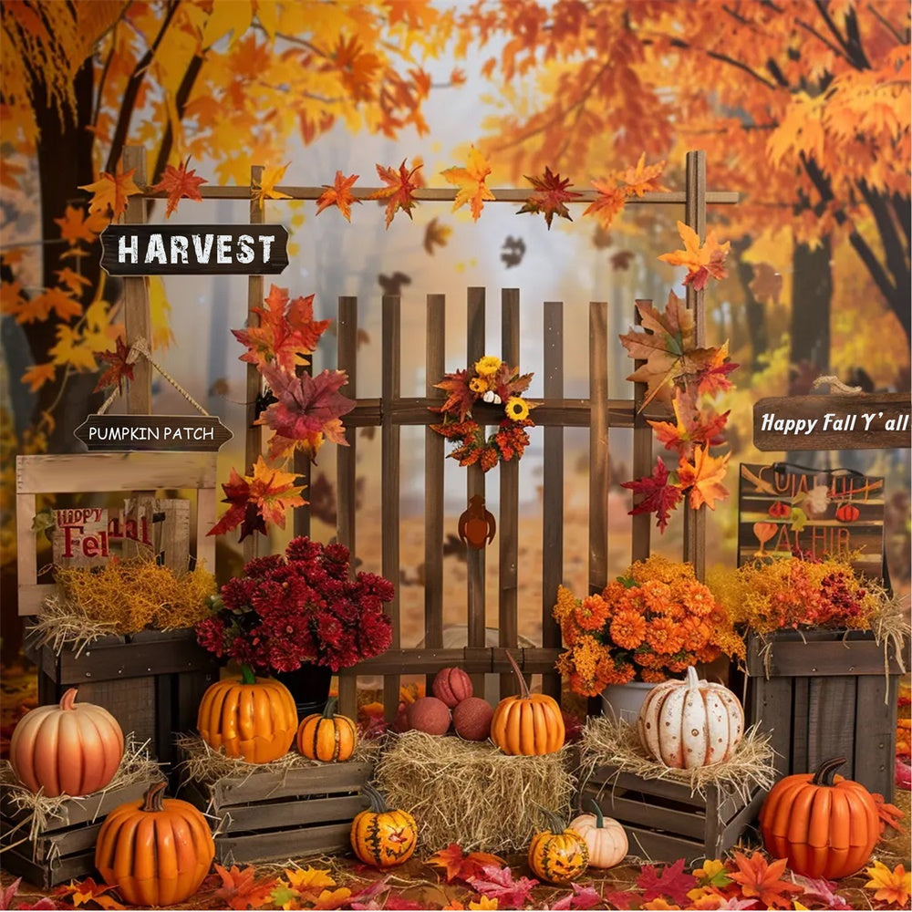 Autumn Forest Fence Pumpkin Patch Photography Backdrop BRP7-138 – Dbackdrop