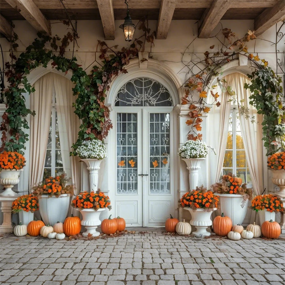 Fall Pumpkin White Arch Door Backdrop BRP7-139 – Dbackdrop