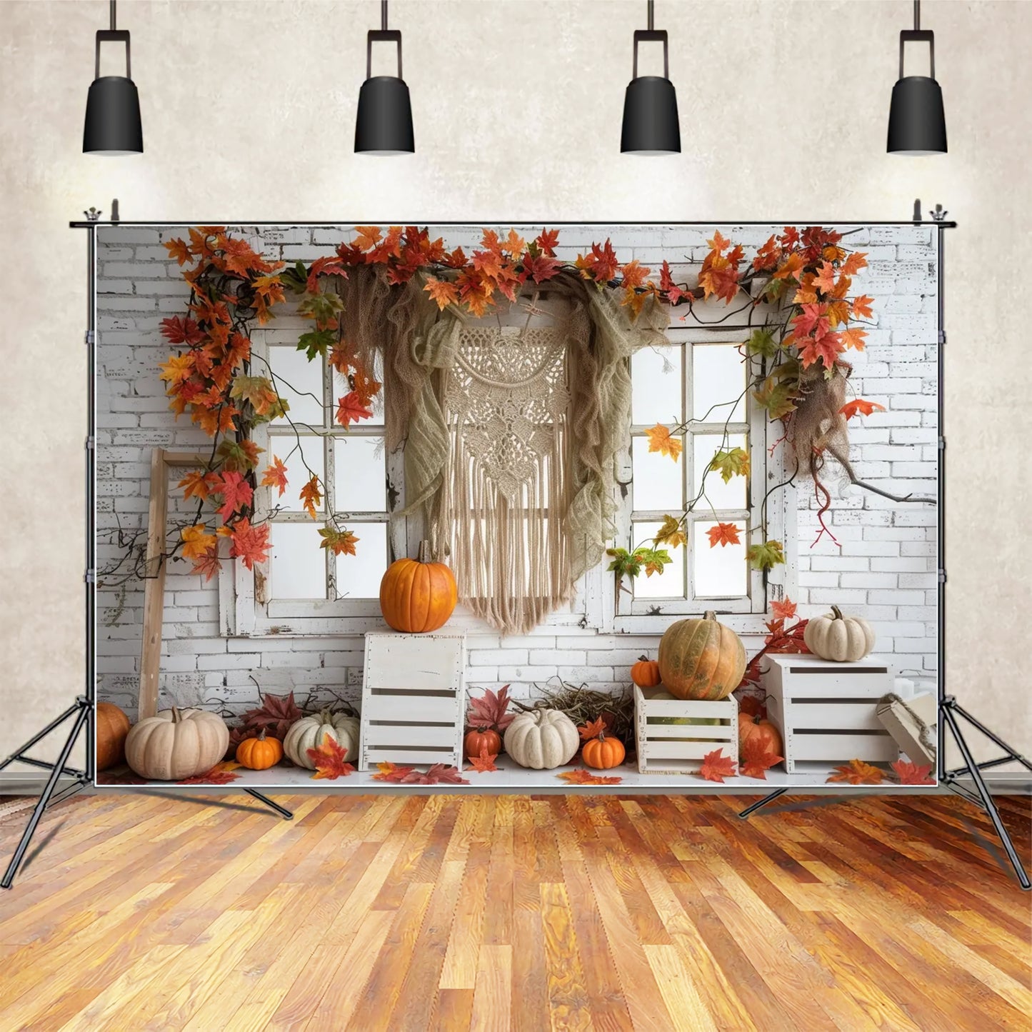 Autumn White Tapestry Leaf Window Photography Backdrop BRP7-153 – Dbackdrop