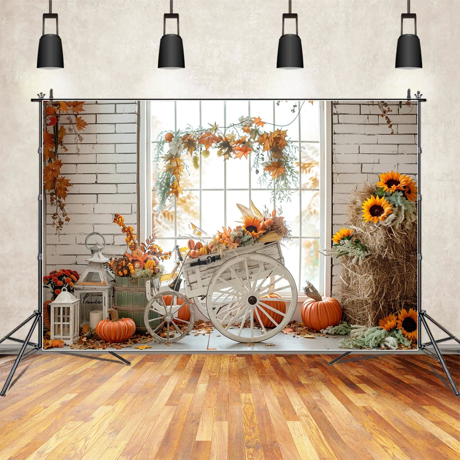 Autumn Straw Pumpkin Maple Leaf Tricycle Backdrop BRP7-163 – Dbackdrop