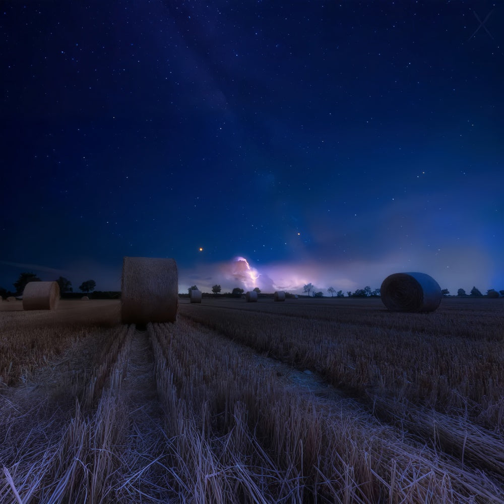Nighttime Field with Hay Bales Photography Backdrop BRP7-207 – Dbackdrop