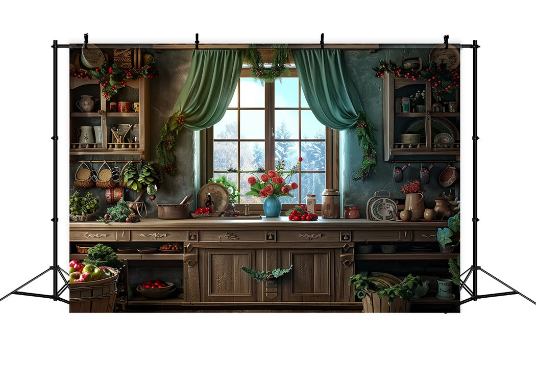 Christmas Cozy Winter Kitchen Backdrop BRP7-215 – Dbackdrop