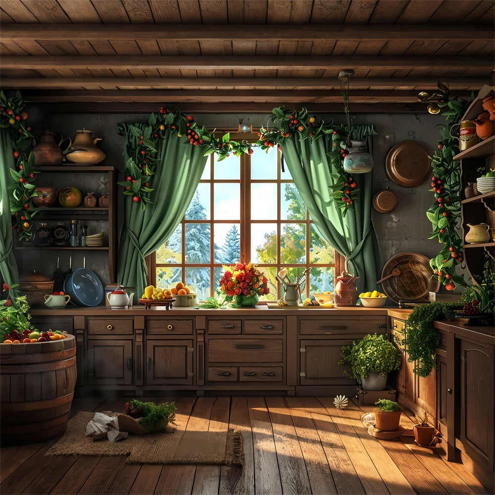 Christmas Cozy Country Kitchen Backdrop BRP7-216 – Dbackdrop