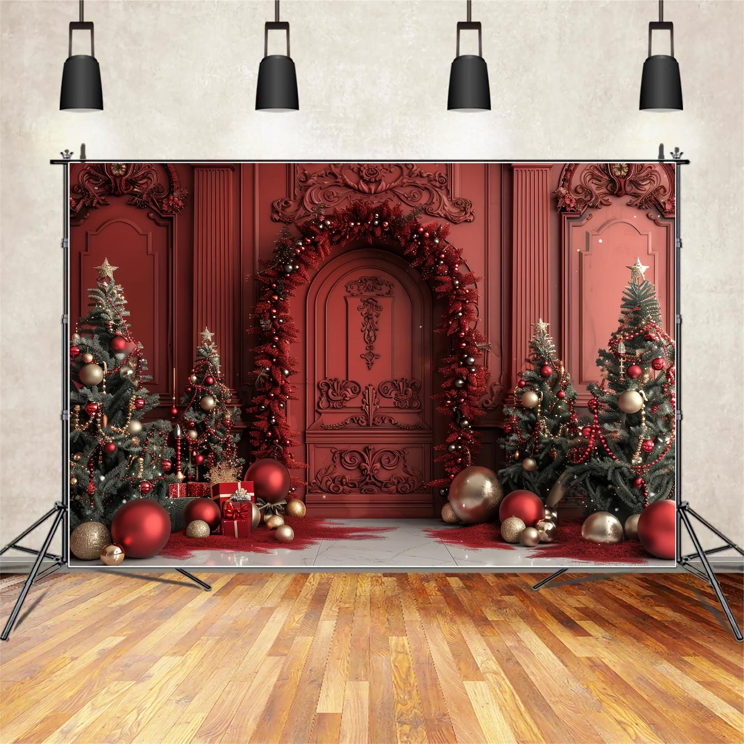 Christmas Regal Red Door Decor Backdrop BRP7-225 – Dbackdrop