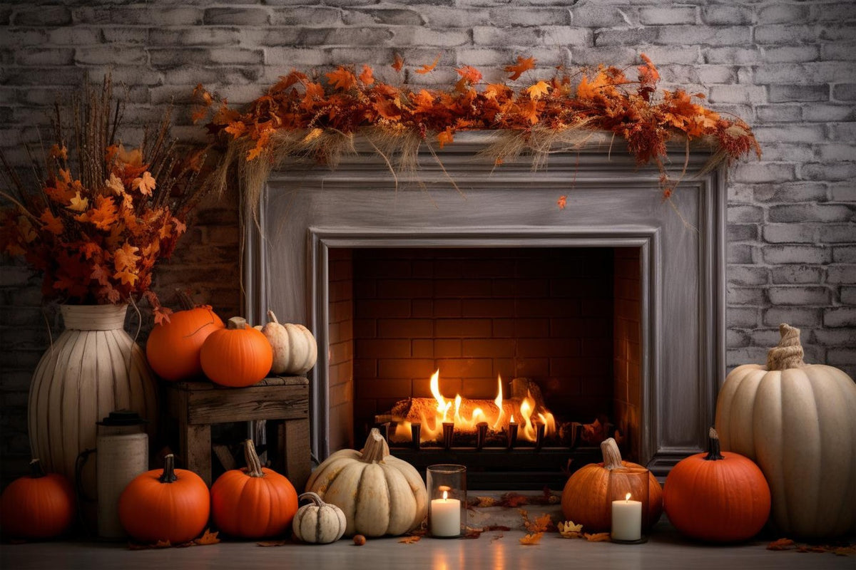 Autumn Fireplace Red Maple Leaves Backdrop BRP7-84 – Dbackdrop