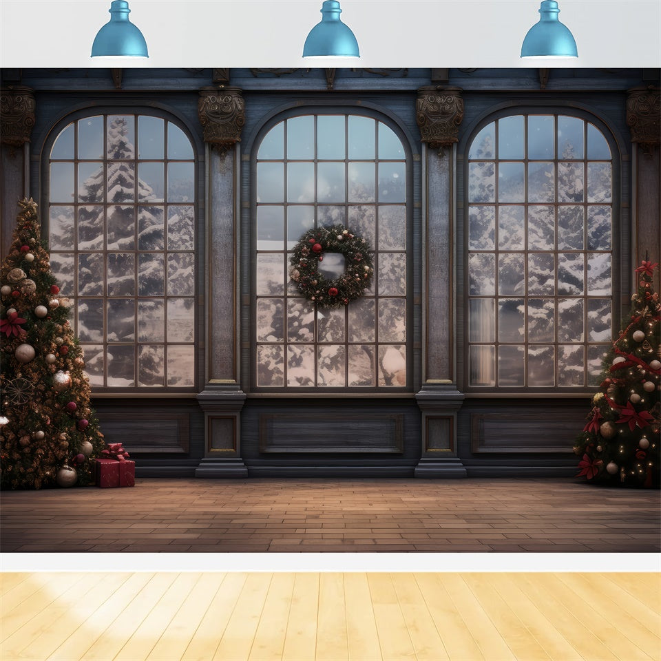 Christmas Grand Hall Wreath Windows Backdrop BRP8-124 – Dbackdrop