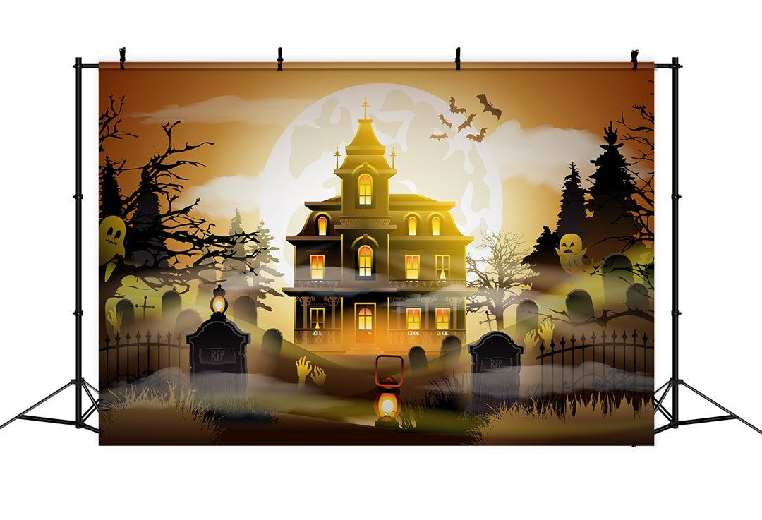 Ghostly Graveyard Haunted House Scary Halloween Backdrop BRP8-163 ...