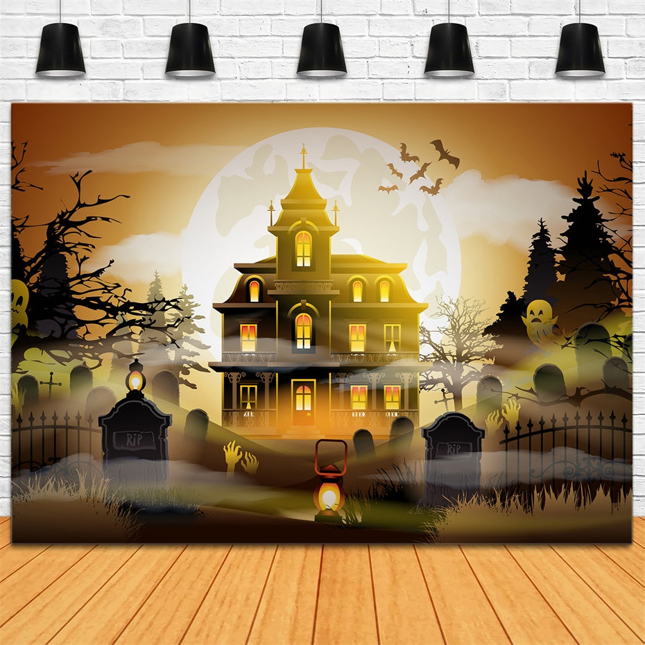 Ghostly Graveyard Haunted House Scary Halloween Backdrop BRP8-163 ...
