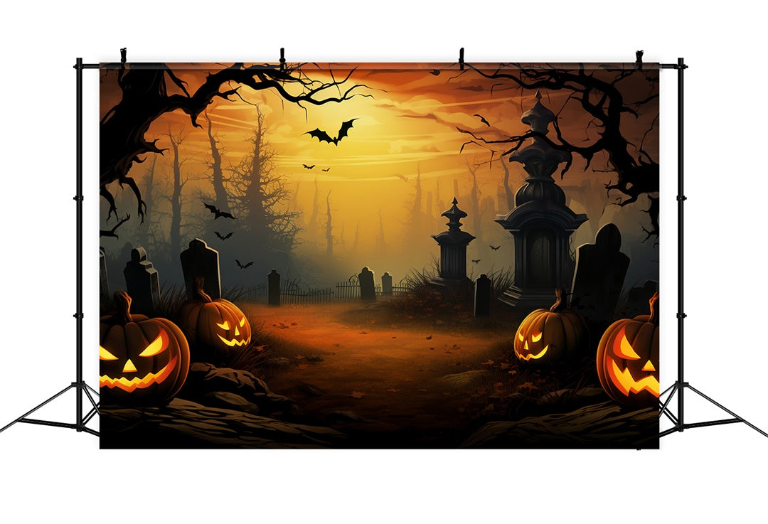 Mysterious Tombstones and Glowing Pumpkins Halloween Backdrop BRP8-168 – Dbackdrop
