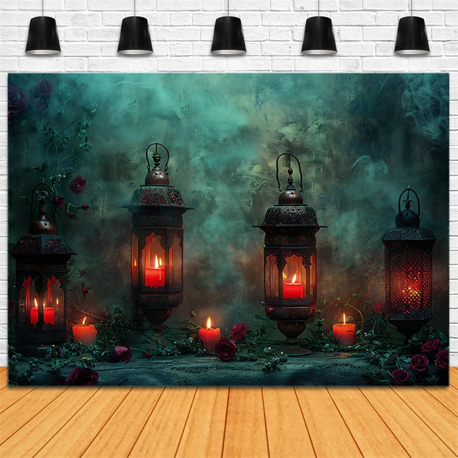 Fog with Lanterns and Roses Halloween Backdrop BRP8-177 – Dbackdrop
