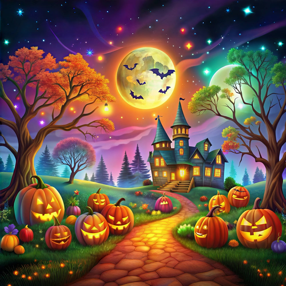 Fantasy Halloween Forest with Glowing Pumpkins Backdrop BRP8-178 – Dbackdrop