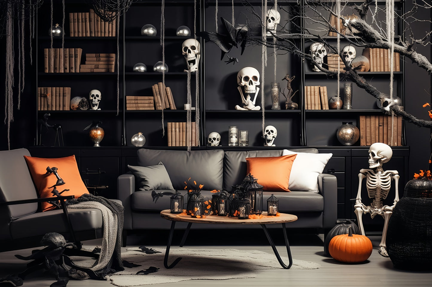 Skeleton Study Room Halloween Photo Backdrop BRP8-186 – Dbackdrop