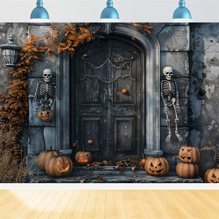Skeleton Sentinels and Pumpkin Halloween Door Backdrop BRP8-196 – Dbackdrop