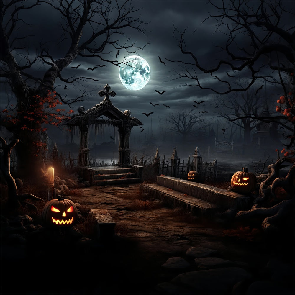 Halloween Creepy Graveyard with Glowing Pumpkins Backdrop BRP8-237 ...