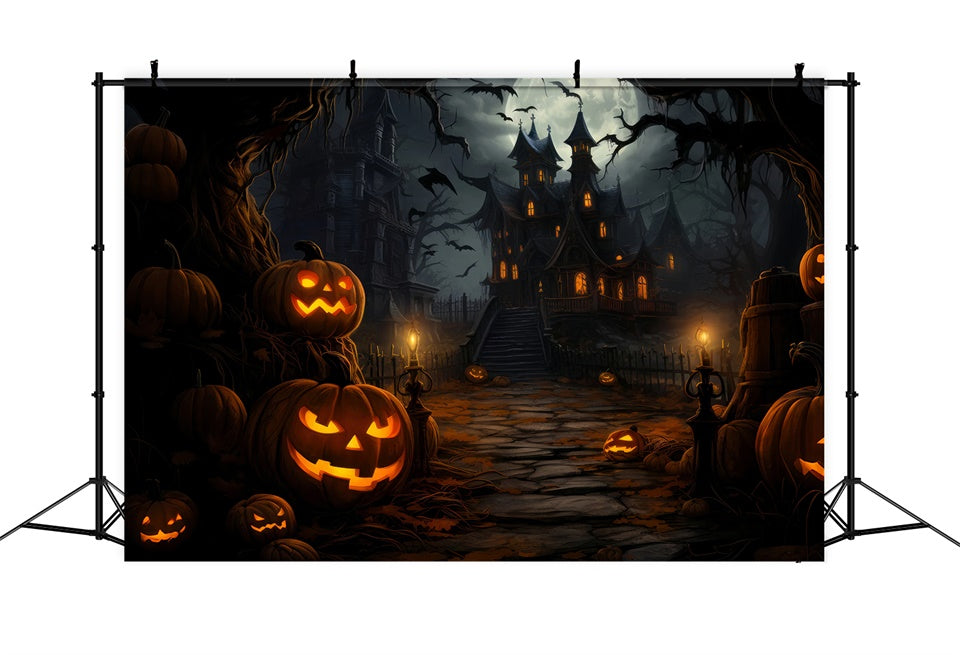 Halloween Night Spooky House and Bats Backdrop BRP8-253 – Dbackdrop