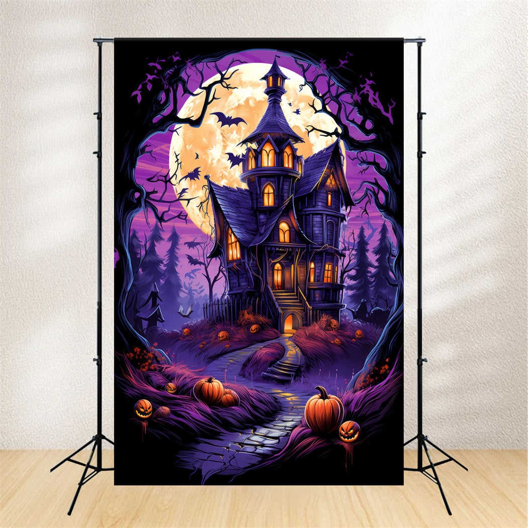 Purple Moonlit Halloween Haunted Backdrop BRP8-259 – Dbackdrop