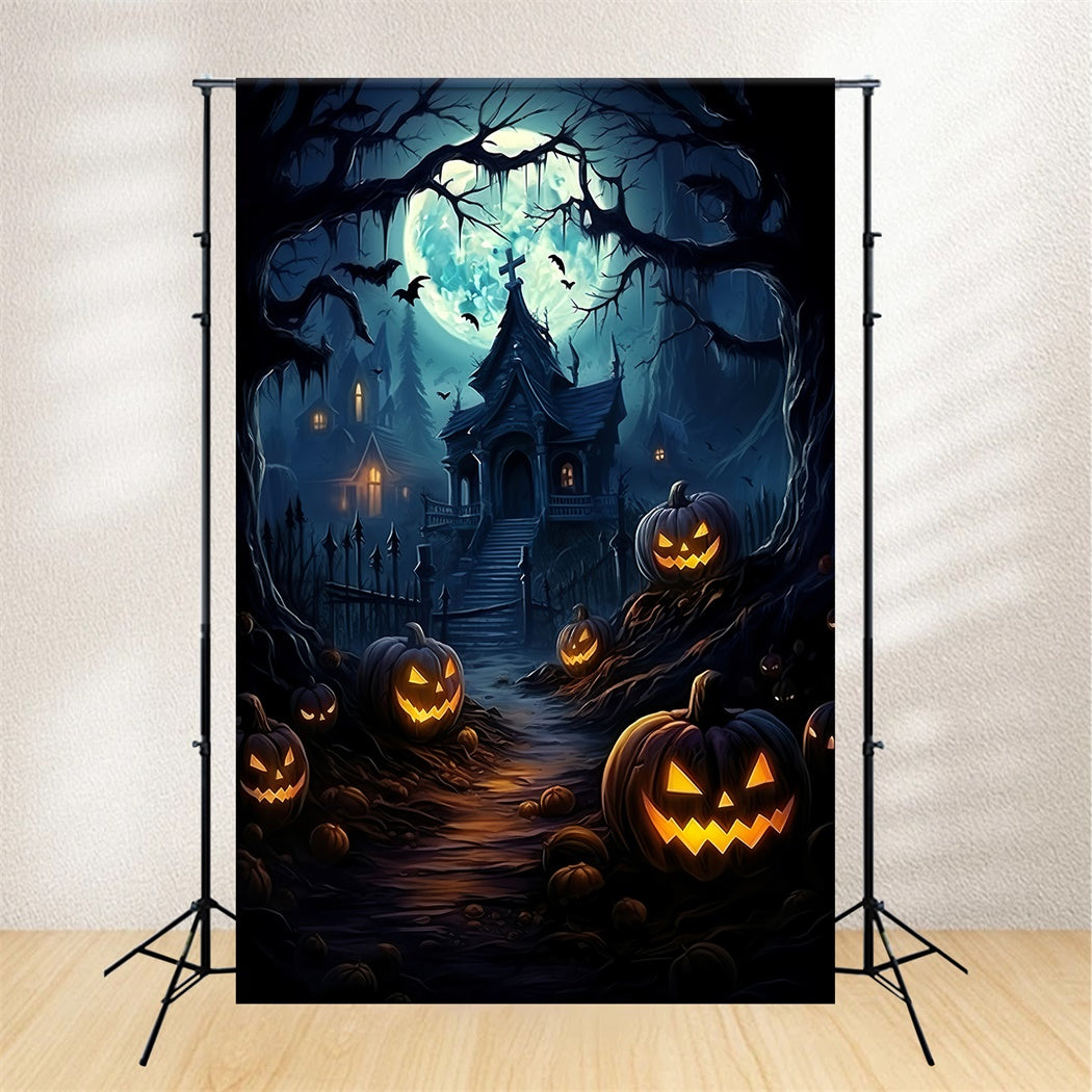 Scary Halloween Mansion and Pumpkin Lanterns Backdrop BRP8-266 – Dbackdrop