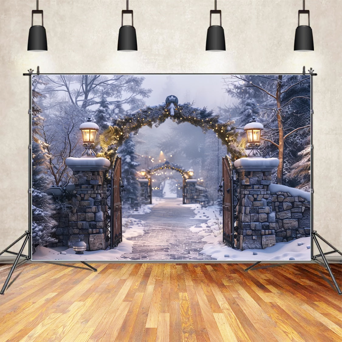 Christmas Winter Night Stone Arch Pathway Backdrop BRP8-62 – Dbackdrop