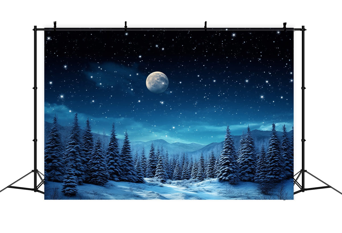 Winter Night Sky Snowy Trees Photography Backdrop BRP9-210