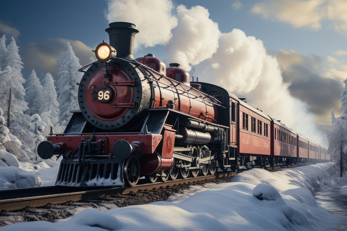 Winter Snowy Railroad Vintage Steam Train Backdrop BRP9-249 – Dbackdrop
