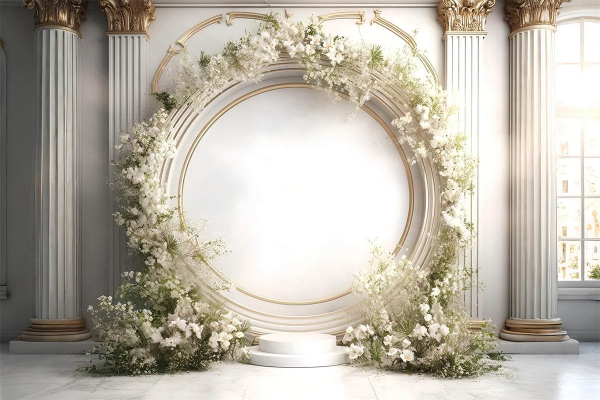 Elegant White Floral Archway Columns Boho Backdrop BRP9-271 – Dbackdrop