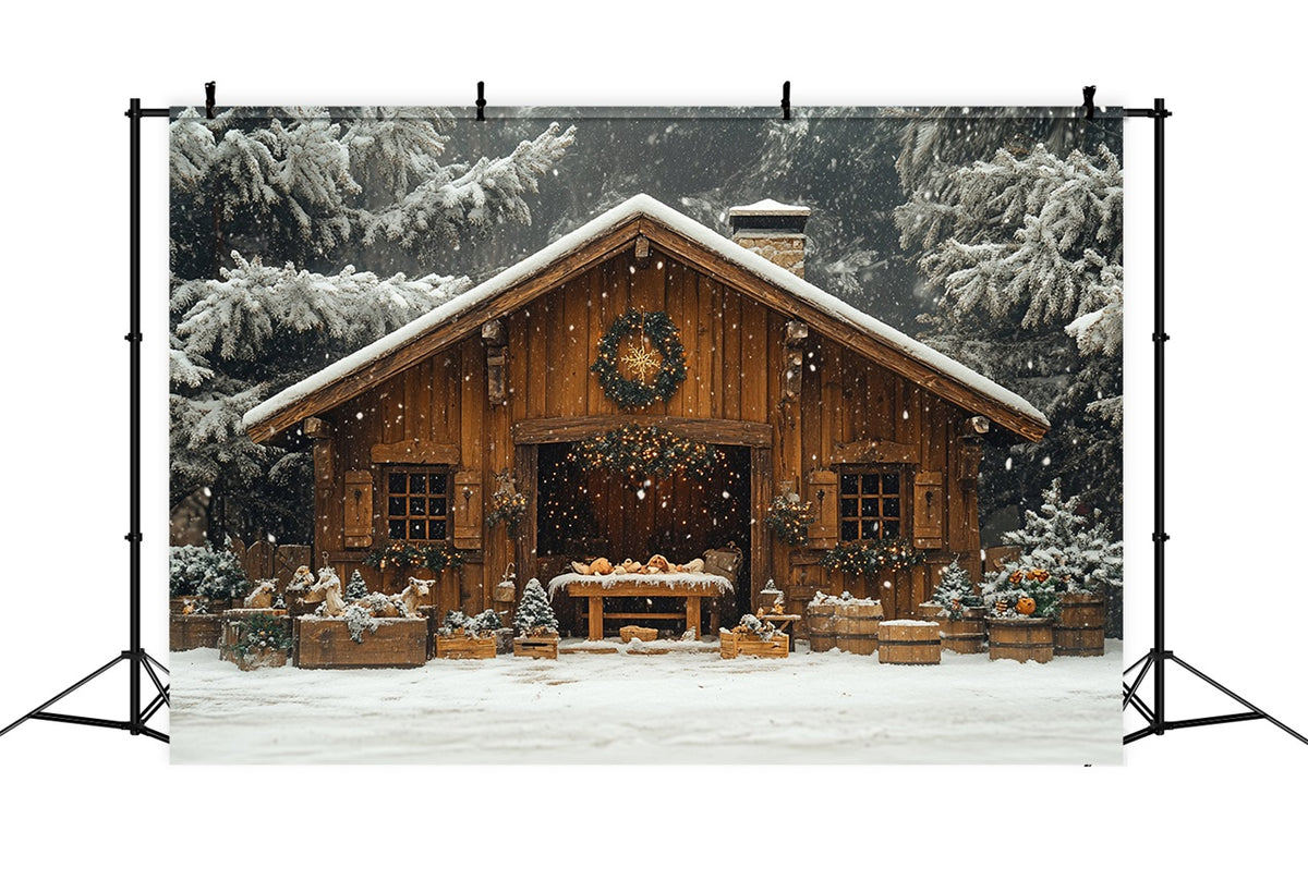 Winter Snow Covered Forest Cozy Cabin Backdrop BRP9-302
