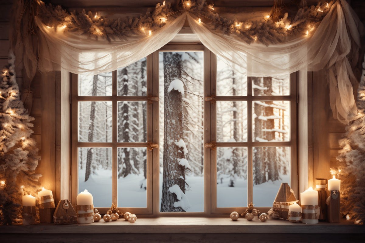 Frosty Forest View Decorated Cabin Window Backdrop BRP9-361 – Dbackdrop