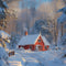 Cozy Red Cabin Snowy Winter Wonderland Backdrop BRP9-377