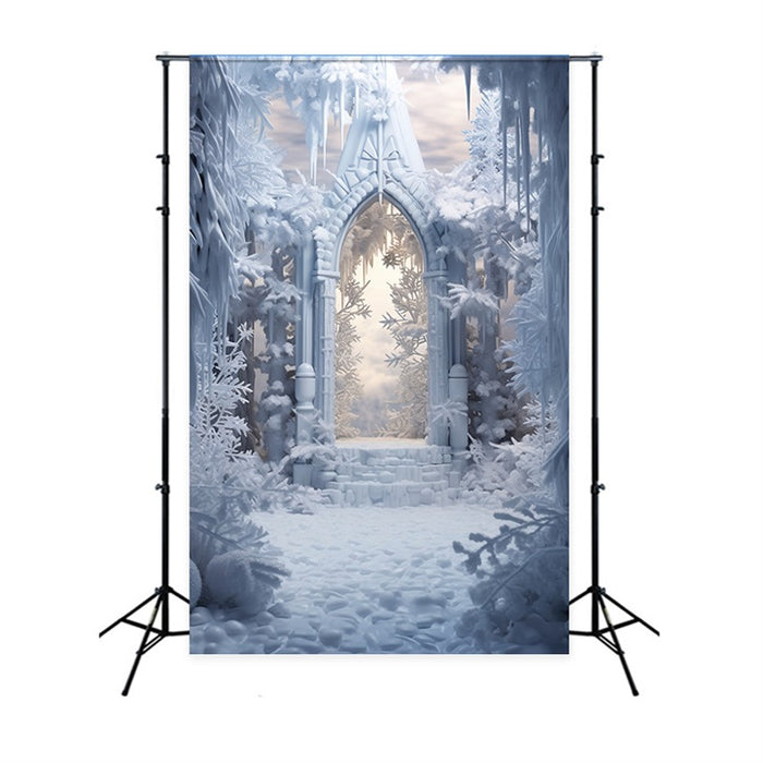 Snowy Winter Arch Surrounded Icy Trees Backdrop BRP9-378