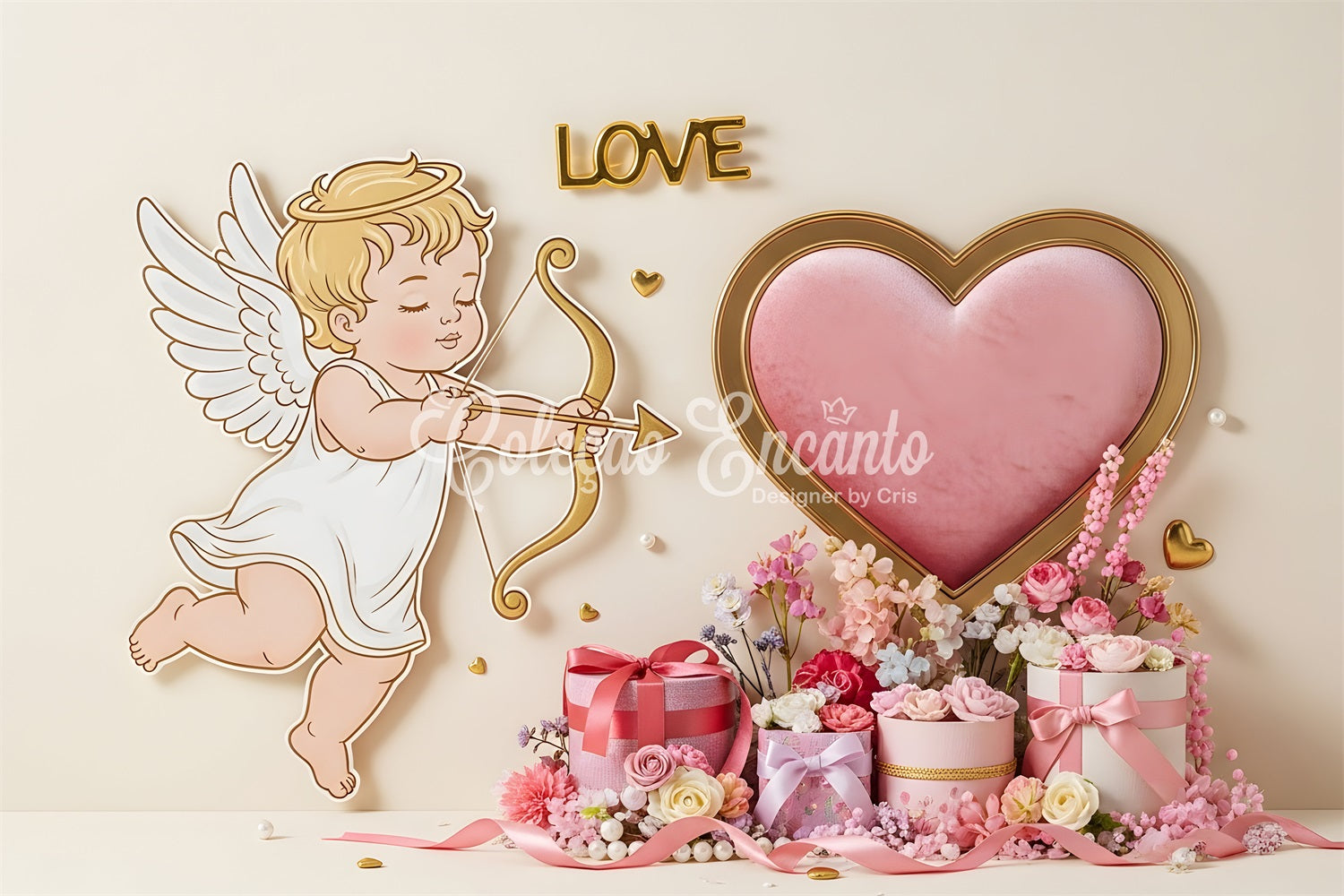 Valentines Backdrop Cupid Heart Gift Garden Valentine's Day Hearts Bac