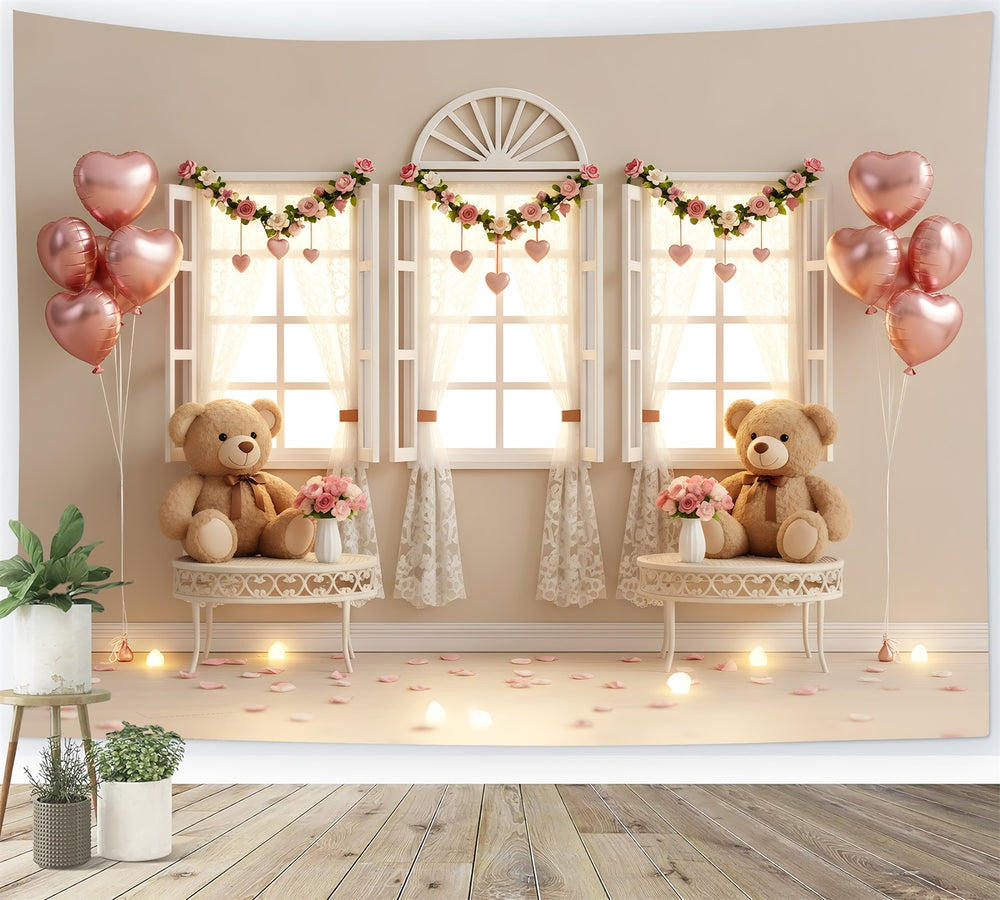 Valentine Photo Backdrops Teddy Window Romantic Setup Valentine's Day
