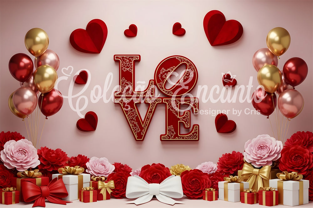 Valentine's Day Backdrop Gift Balloons Romantic Valentine Backdrops Fo