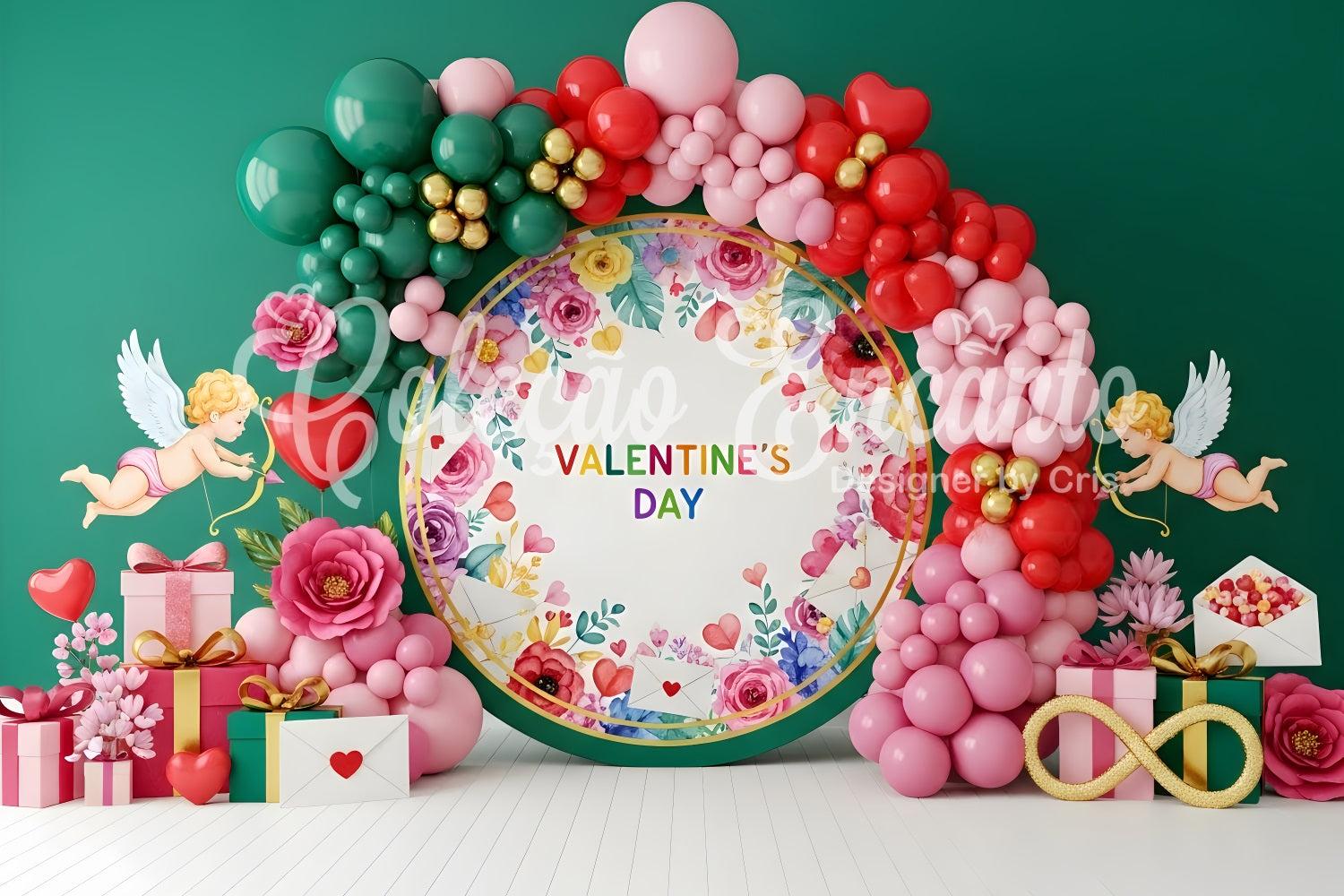 Valentine's Backdrop Ideas Cupid Florals Balloon Valentine Backdrop Id