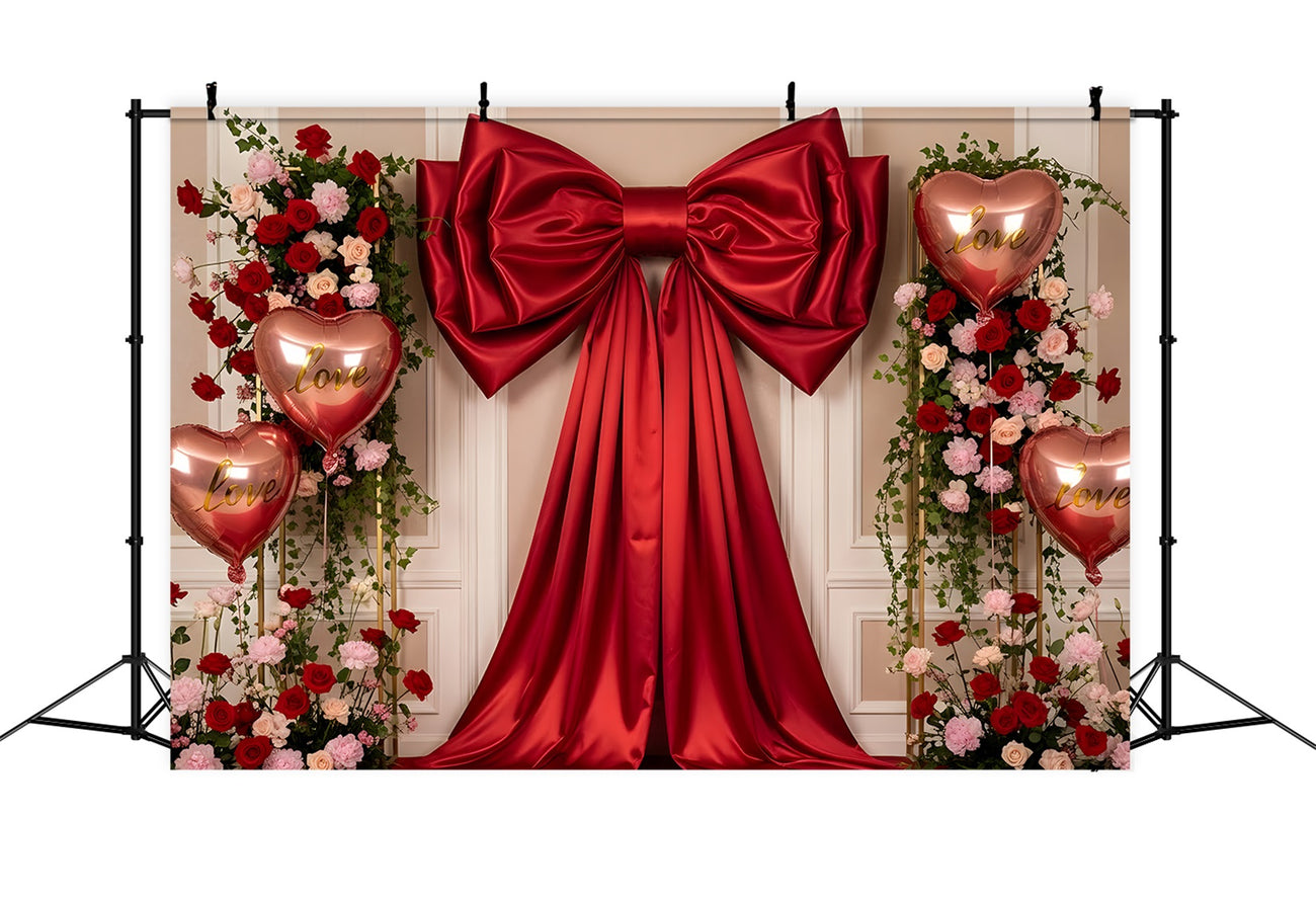 Valentine's Day Backdrop Luxurious Red Bow Floral Valentine Backdrop I