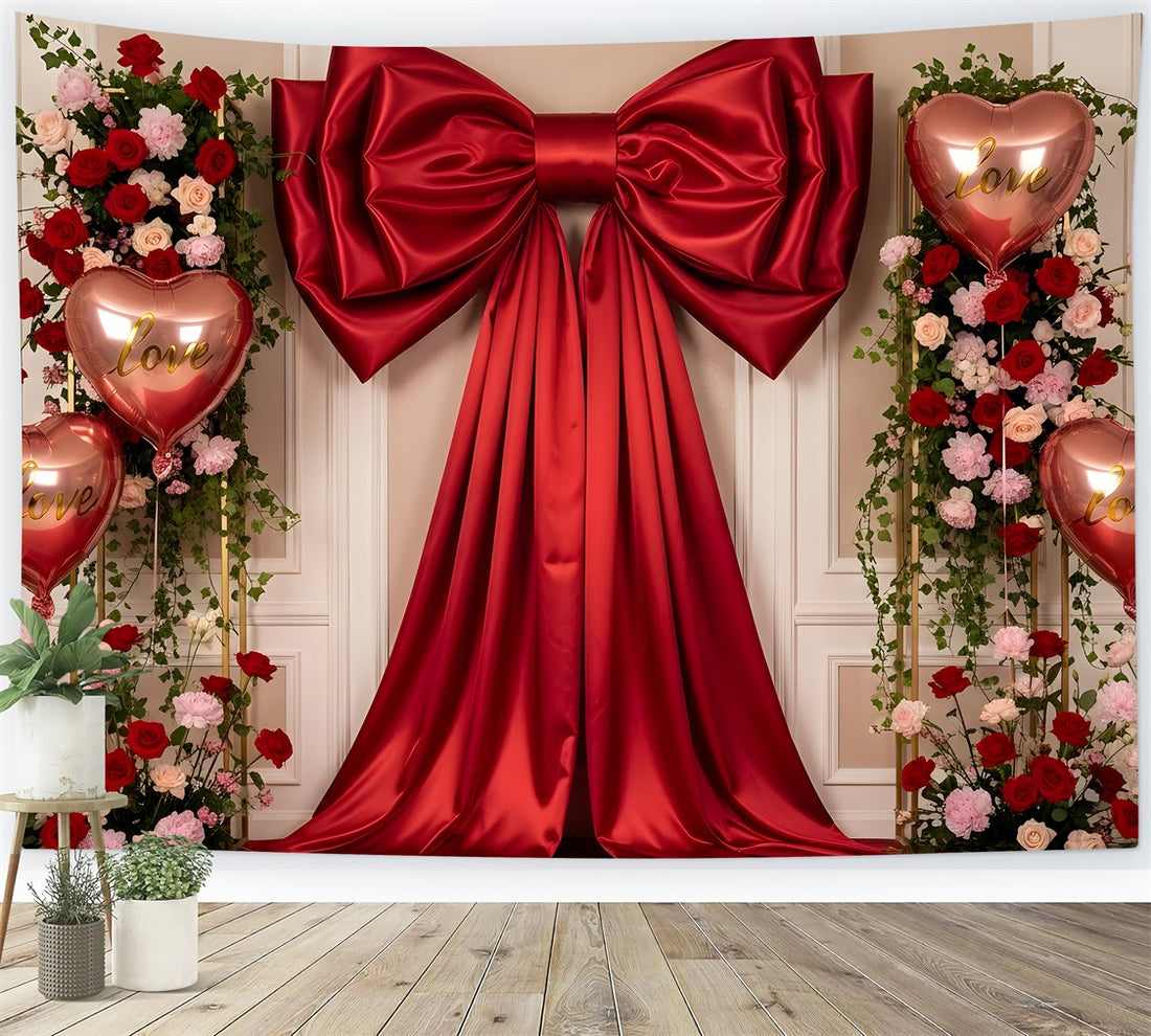 Valentine's Day Backdrop Luxurious Red Bow Floral Valentine Backdrop I