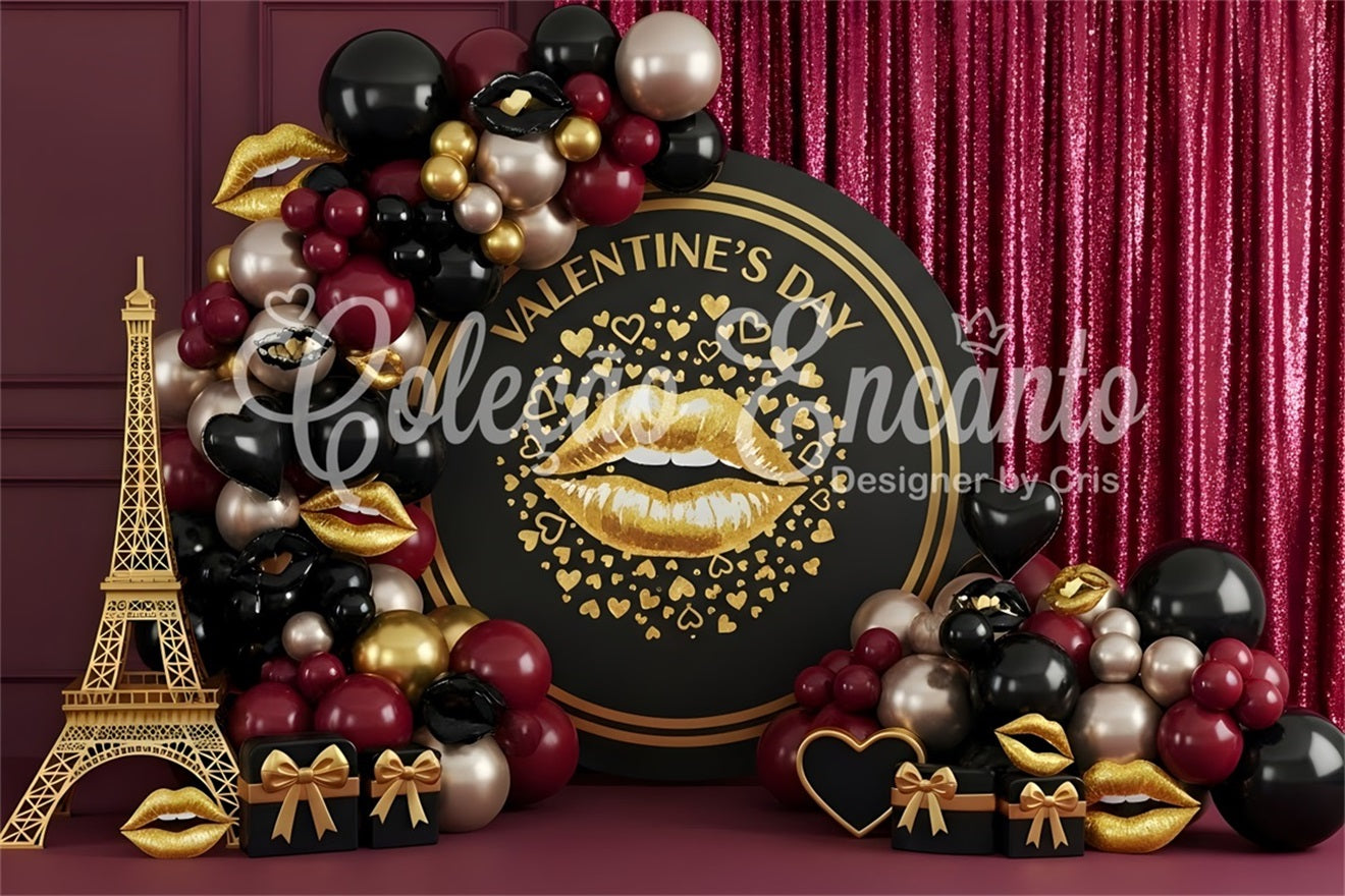 Valentine's Day Backdrop Black Gold Glam Kiss Decor Valentine's Day Ba