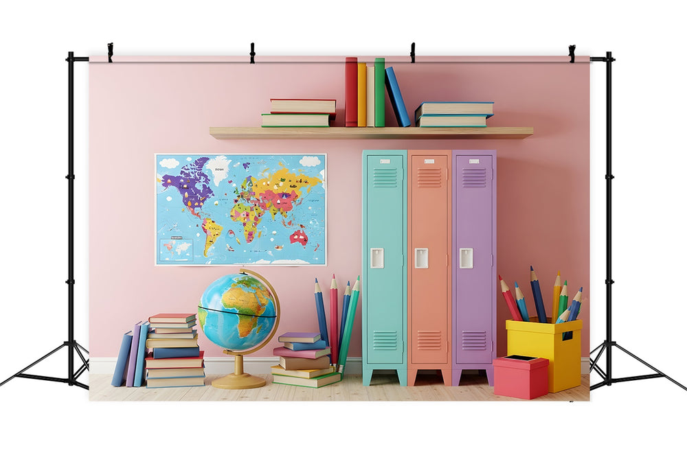 School Photo Backdrop Pastel Classroom Map Decor School Locker Backdro